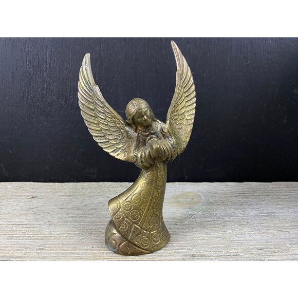 Accents | Vtg Solid Brass Angel Candlestick Holder Taper Praying Spread ...